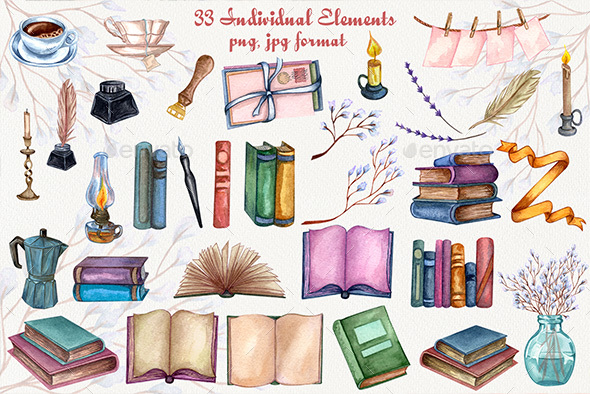 Books Watercolor Clipart, Graphics | GraphicRiver