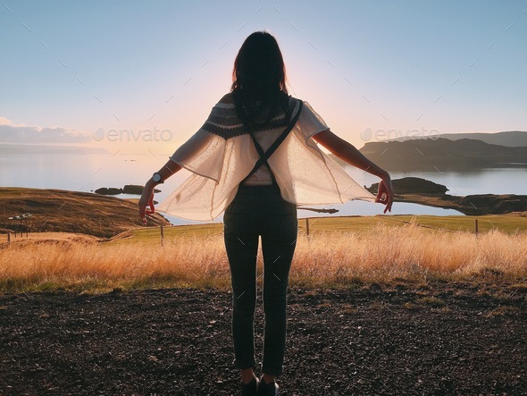 Like a fallen angel against the sunset light in heavenly Iceland. Stock ...