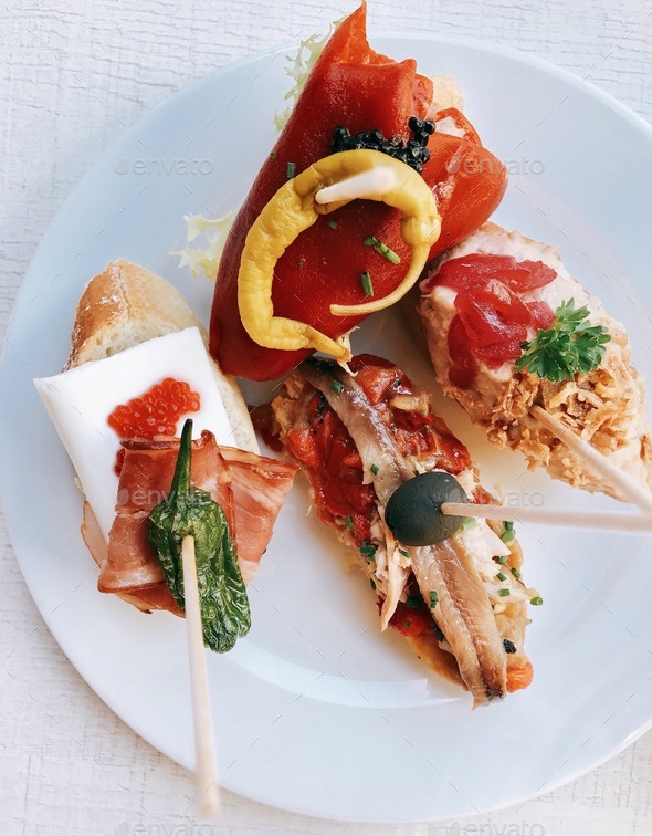 Flat lay food, Spanish tapas. Stock Photo by fijitime | PhotoDune