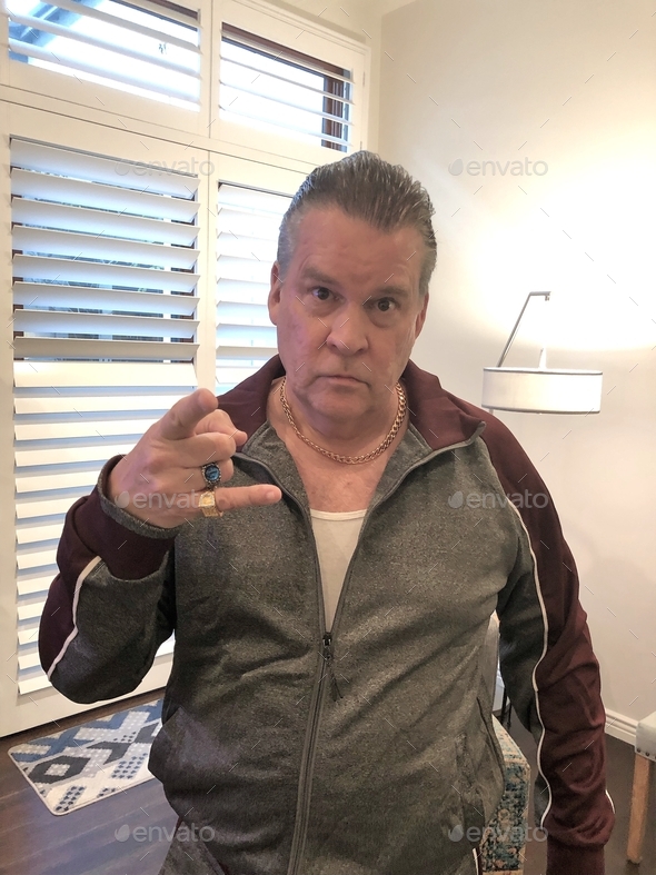 Dressed for themed murder mystery party. The Godfather of the mob with ...