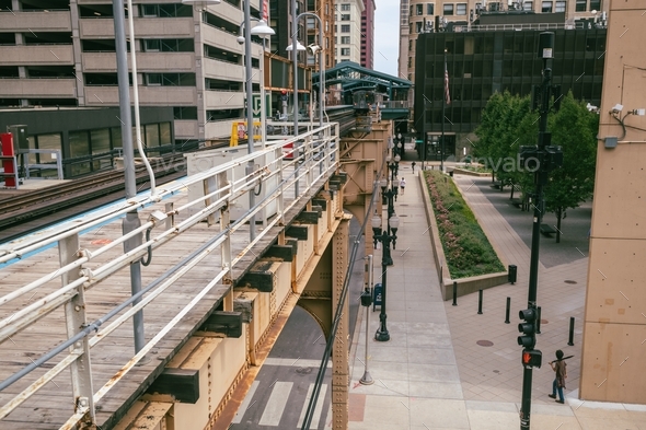 Chicago loop train station and train tracks background, downtown ...