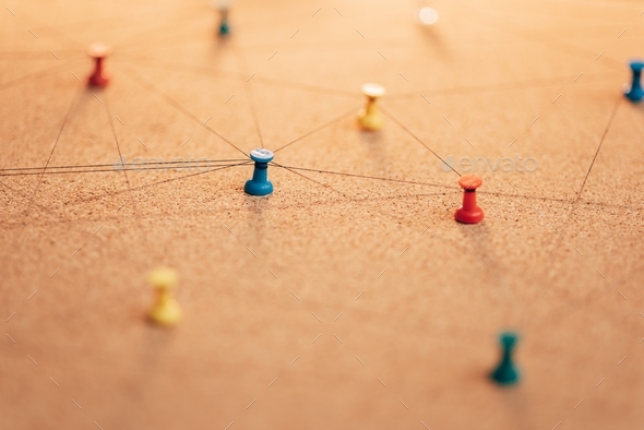 Thumbtacks on foam board with thread connections , showing the ...