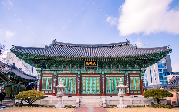 beautiful traditional architecture of temple at Gwangju, South Korea ...