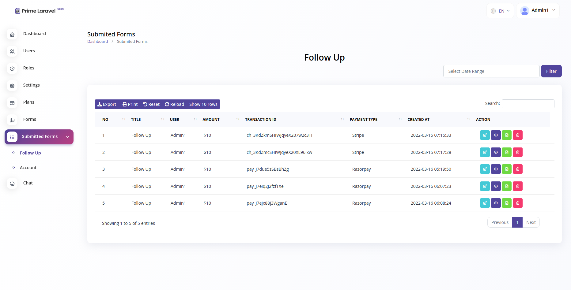 Prime Laravel Saas - Form builder, Users, Role, Permissions & Settings by Quebix-Technology