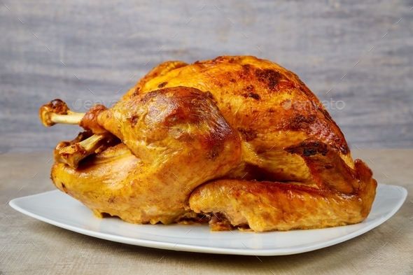 Baked crispy turkey for Thanksgiving Day or Christmas. Stock Photo by ...