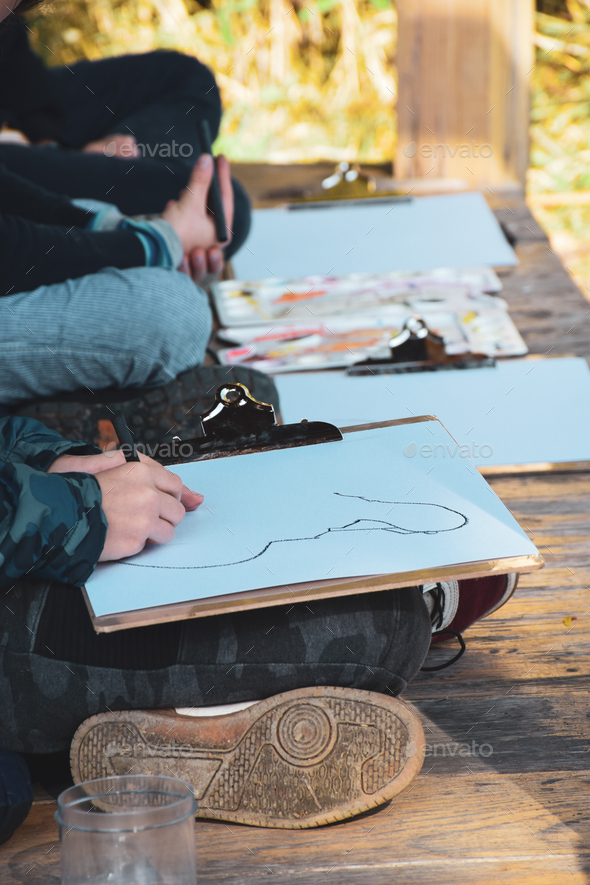Children at an outdoor drawing class Stock Photo by mary_8405 | PhotoDune