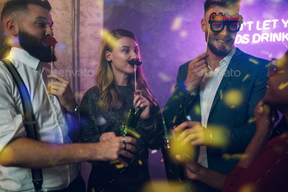 Happy group of friends dancing on a party in a club Stock Photo by ...