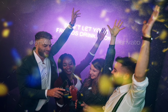 Happy group of friends dancing on a party in a club Stock Photo by ...