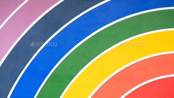 Abstract background of colorful rainbow curve lines pattern on wall ...