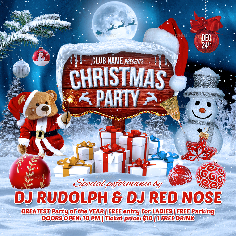 Christmas Party Flyer Template, Print Templates | GraphicRiver