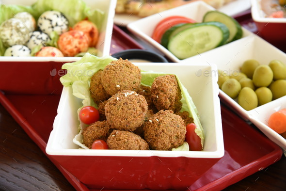 Arabian Breakfast in Restaurant - Falafel 1 Stock Photo by ActiorJordan