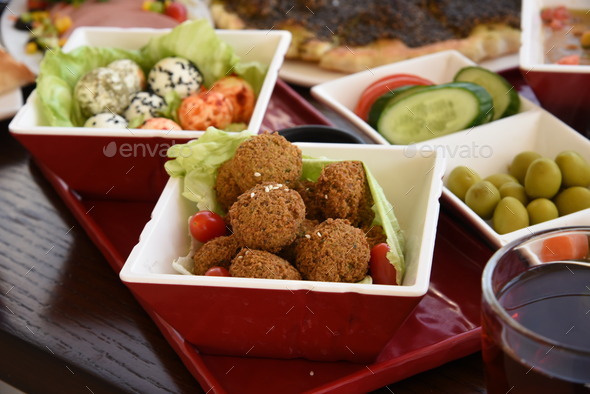 Arabian Breakfast in Restaurant - Falafel 2 Stock Photo by ActiorJordan