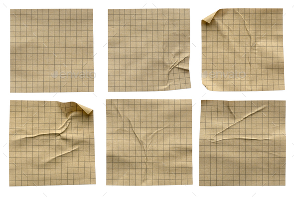 Small square grid pattern memo size brown paper collection crumpled ...
