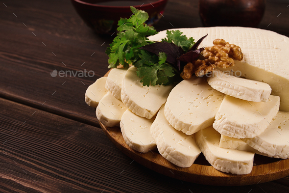 imereti cheese, Georgian imeruli cheese , top view, no people, on a ...