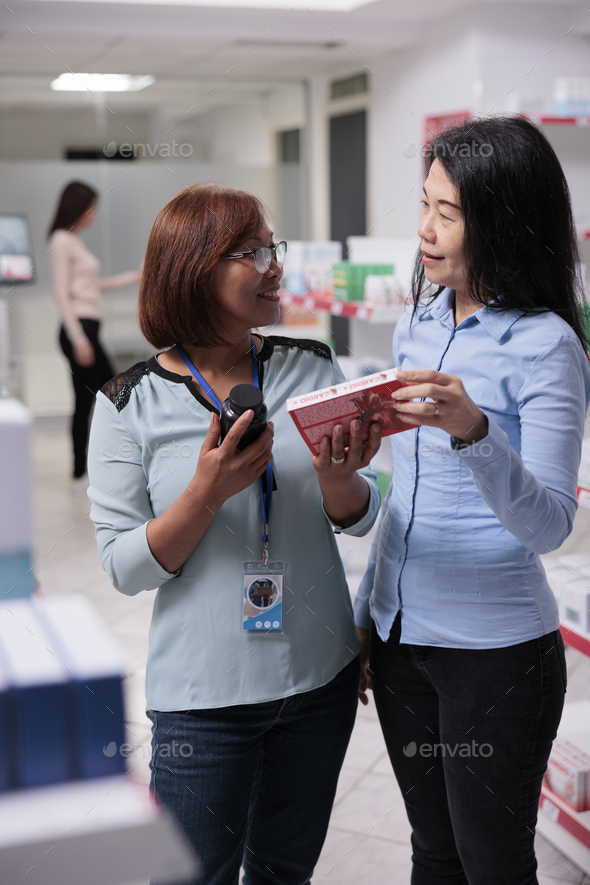 Customer asking healthcare worker to give medication Stock Photo by DC ...
