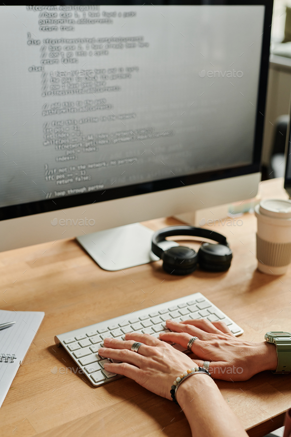 Young businesswoman pressing keys of computer keyboard Stock Photo by ...