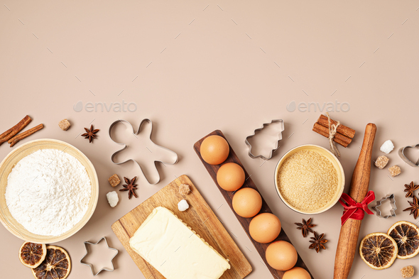 Christmas cookie baking background. Festive cooking idea Stock Photo by ...