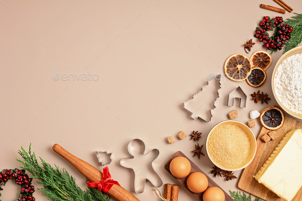Christmas cookie baking background. Festive cooking idea Stock Photo by ...