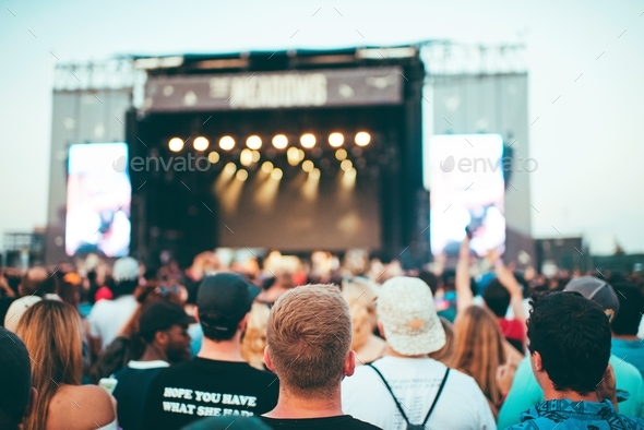 Music festival crowd shot facing stage (from behind) Stock Photo by ...