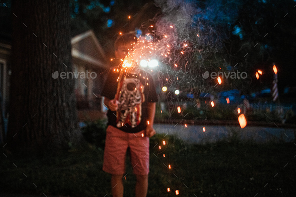 Using Sparklers outside home, young boy, Stock Photo by hwilson8 ...