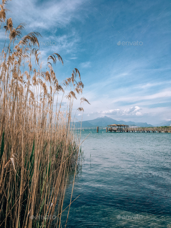Natural background, light blue, lakeside, water, mountains, natural ...