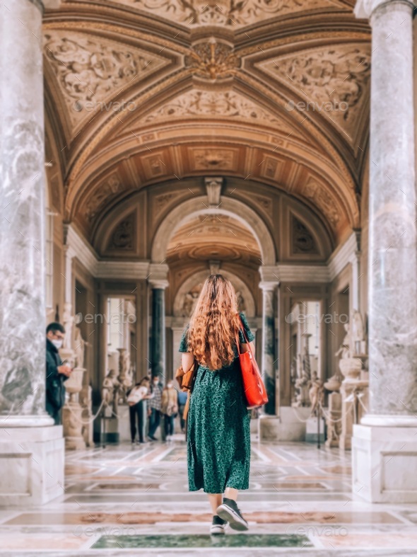 Young woman visiting museum, art, history, travel and tourism, tourists ...