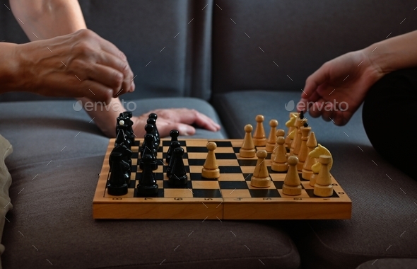 chess board, human hands playing chess, hobby Stock Photo by verba0711