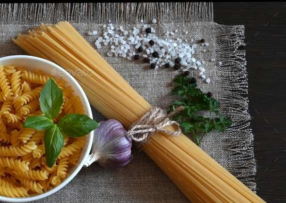pasta, italian food, cooking, basil, tomato, place for inscription ...