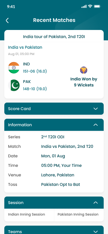 CrickScor - Fresh Flutter App Ui Template for Cricket Score by jpatgir