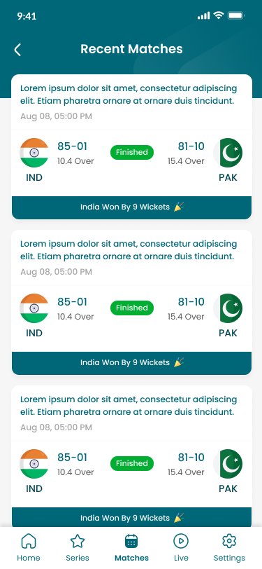 CrickScor - Fresh Flutter App Ui Template for Cricket Score by jpatgir