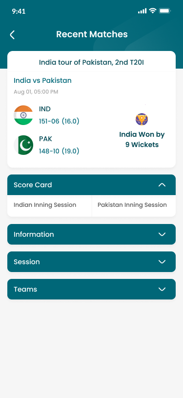 CrickScor - Fresh Flutter App Ui Template for Cricket Score by jpatgir