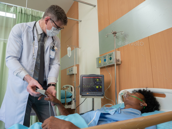 hospital intensive care unit patient in coma on bed unconsciousness ...