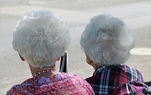 Two elderly women from behind at a small town parade. Stock Photo by ...