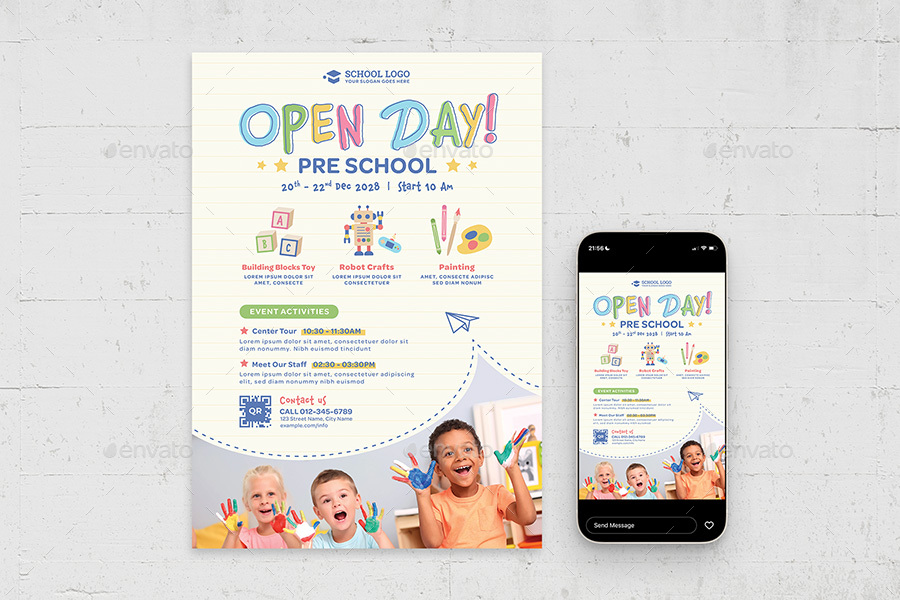 Kindergarten Preschool Flyer Template, Print Templates | GraphicRiver