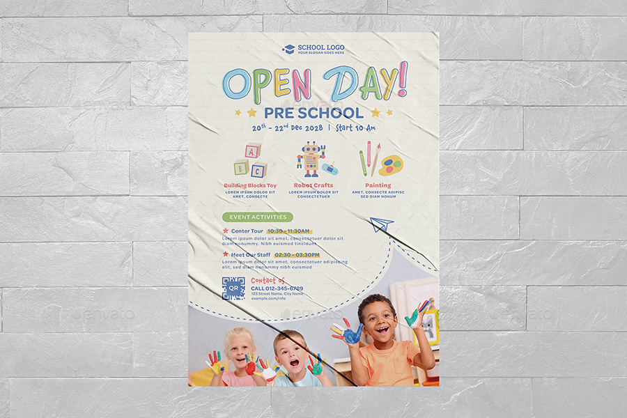 Kindergarten Preschool Flyer Template, Print Templates | GraphicRiver