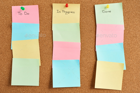 Colorful paper notes with words "To do", "In progress" and "Done ...