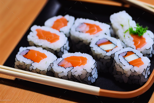 futomaki sushi rolls with chopsticks Stock Photo by melis82 | PhotoDune