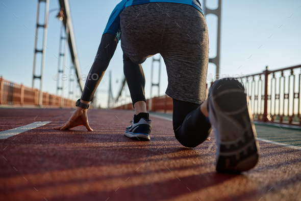 Athlete runner feet running on treadmill closeup on shoe Stock Photo by ...