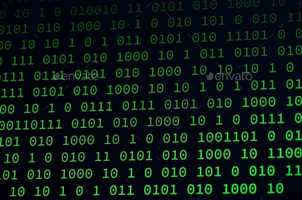 01 or binary data on the computer screen isolated on black background, 3d illustration Stock ...