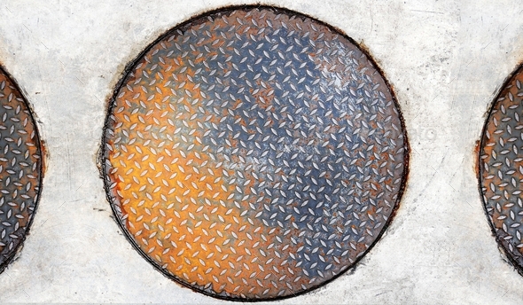 Rusty Round Manhole made of One Bar Checkered (Diamond) Steel Plate ...