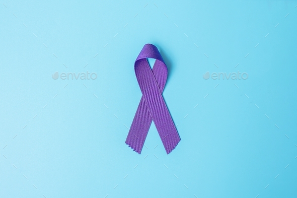 Purple ribbon on blue background Stock Photo by JoPanwatD | PhotoDune