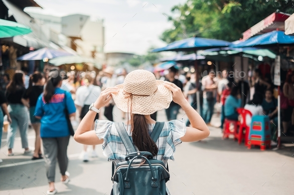 traveler standing at Chatuchak Weekend Market, landmark for tourist ...
