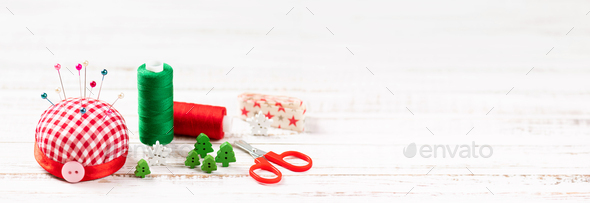 Handmade and sewing background, Christmas handicraft for holiday ...