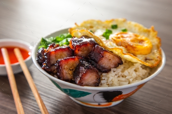 BBQ pork rice with an fried egg Stock Photo by tehcheesiong | PhotoDune