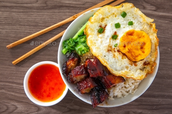 BBQ pork rice with fried egg Stock Photo by tehcheesiong | PhotoDune