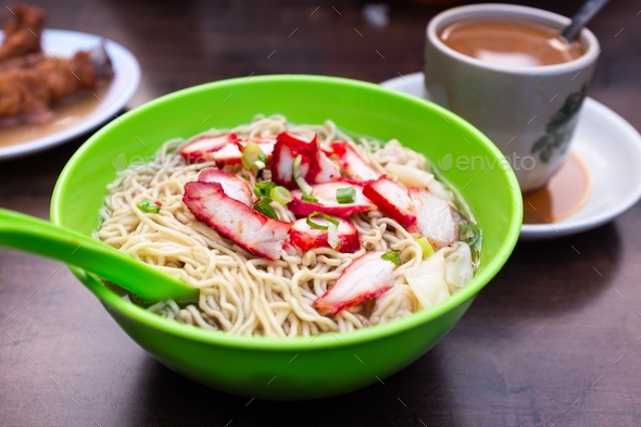 Wonton noodle with soup, Malaysian hawker food Stock Photo by tehcheesiong