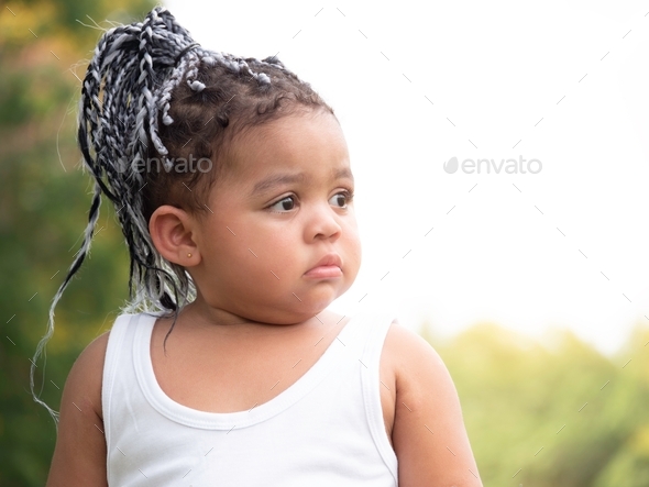 Portrait of Little African girl with Afro hairstyles Stock Photo by ...