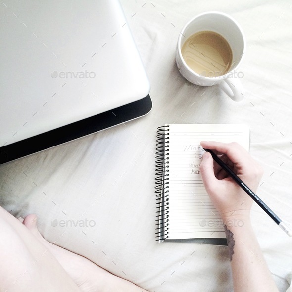 morning routine/ diary / coffee in bed Stock Photo by LesiaScotch