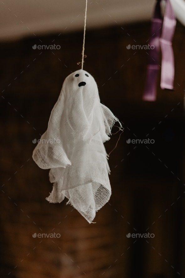 Halloween decoration. Cute little handmade ghost. Fall festive season ...