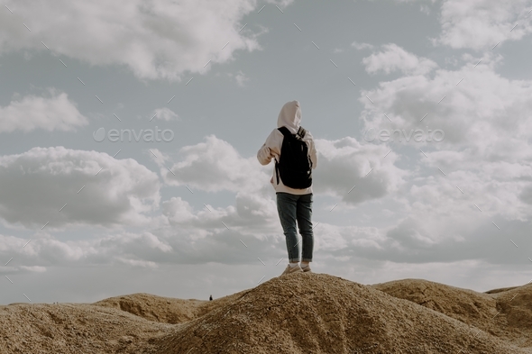 people from behind / hiking / nature landscape / beautiful sky / desert ...